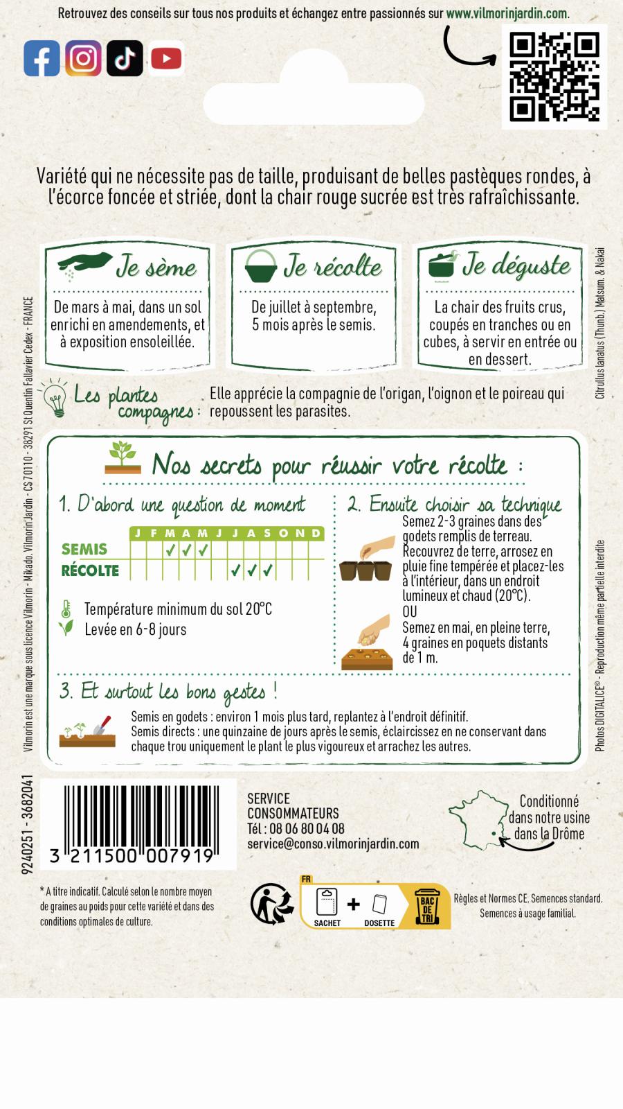 Pastèque Sugar Baby | Sucrée, pas besoin de taille | Vilmorin Jardin